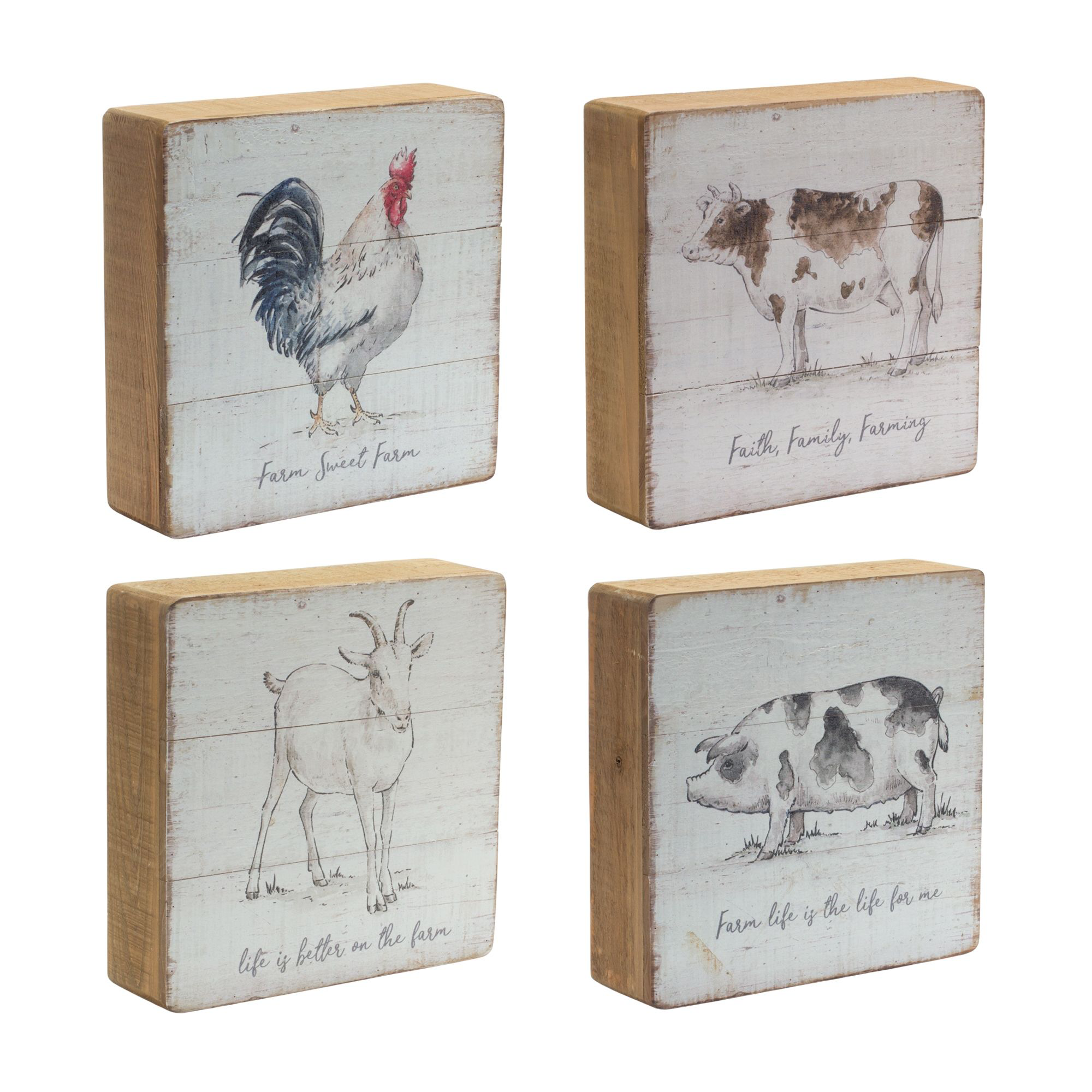 Melrose International Farm Animal Wood Farm Signs Tabletop Decor Set of ...